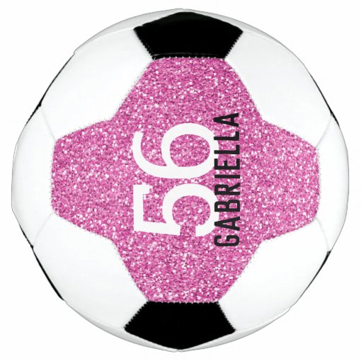 Bright Bubblegum Pink Sparkly Number and Name Soccer Ball | Zazzle
