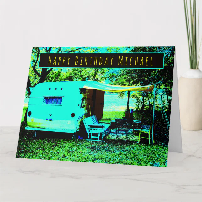 Bright Cheerful Vintage Camper Happy Birthday Card | Zazzle