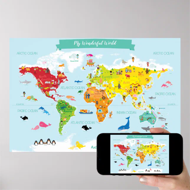Bright Children World Map with Illustrations Poster | Zazzle