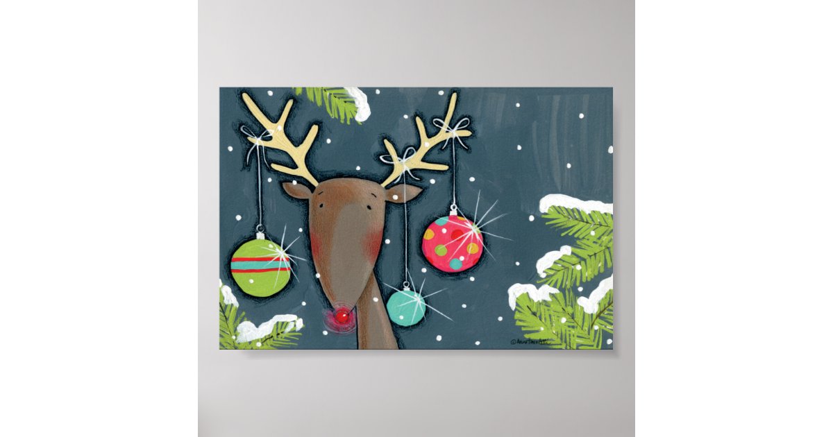 Bright Christmas Reindeer Poster | Zazzle