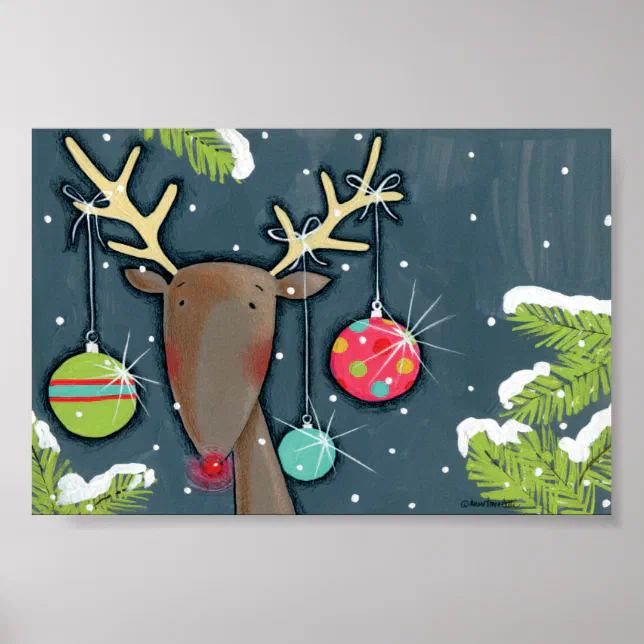 Bright Christmas Reindeer Poster | Zazzle