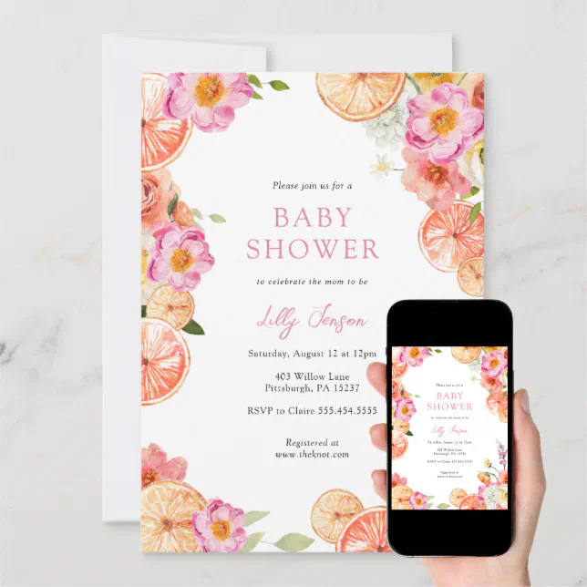 Bright Citrus and Flirty Flowers Baby Shower Invitation | Zazzle