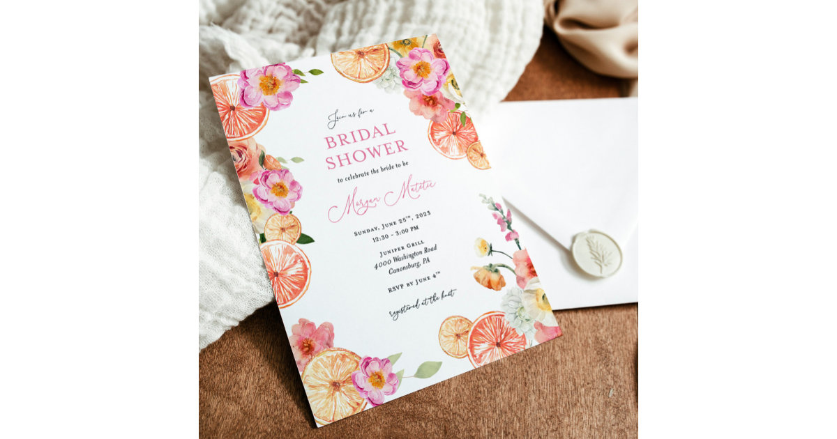 Bright Citrus and Flirty Flowers Bridal Shower Invitation | Zazzle