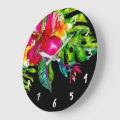Bright Color Tropical Floral Hibiscus & Leaves Large Clock | Zazzle
