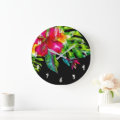 Bright Color Tropical Floral Hibiscus & Leaves Large Clock | Zazzle