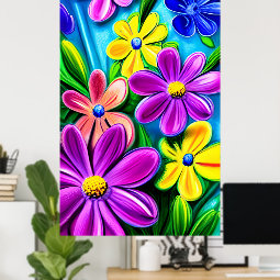 Bright Colorful Daisy Flowers Poster | Zazzle