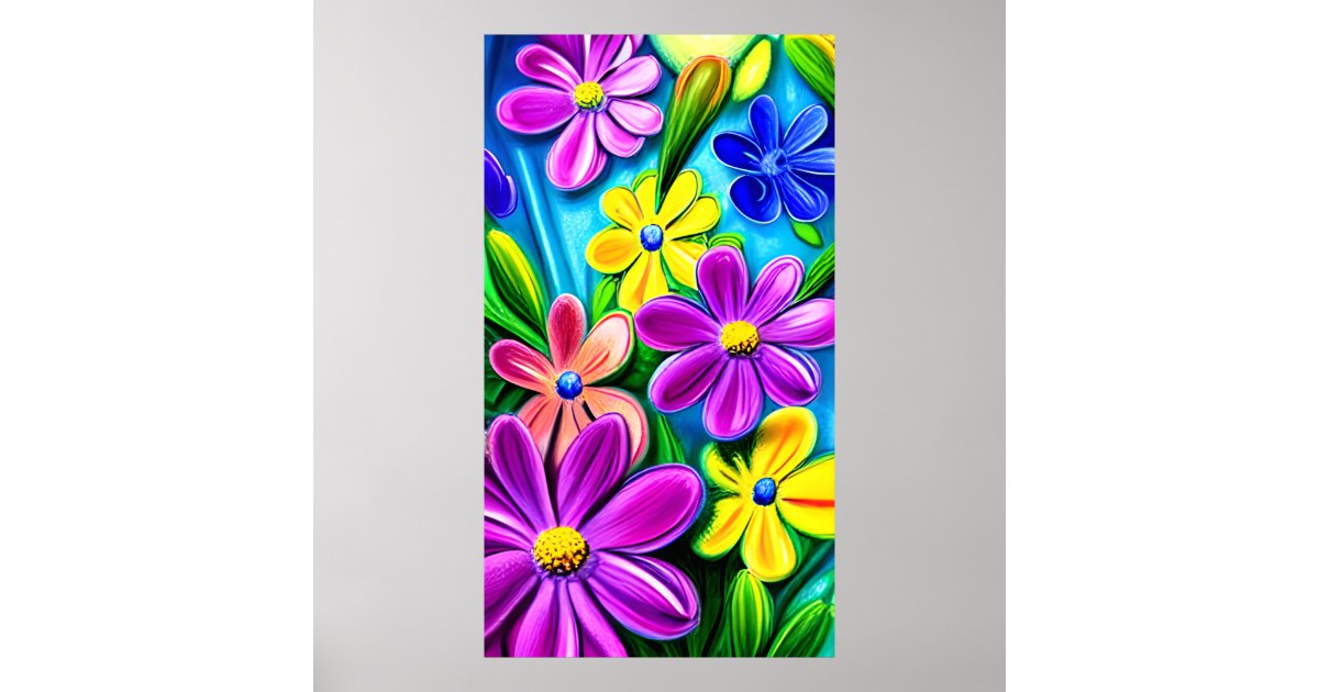 Bright Colorful Daisy Flowers Poster | Zazzle