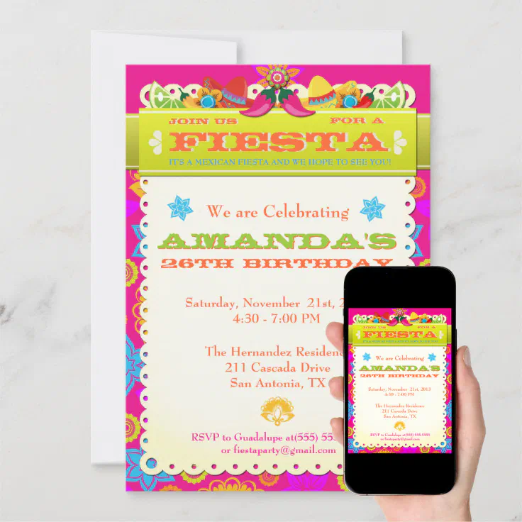 Bright & Colorful Fiesta Birthday Party Invitation | Zazzle