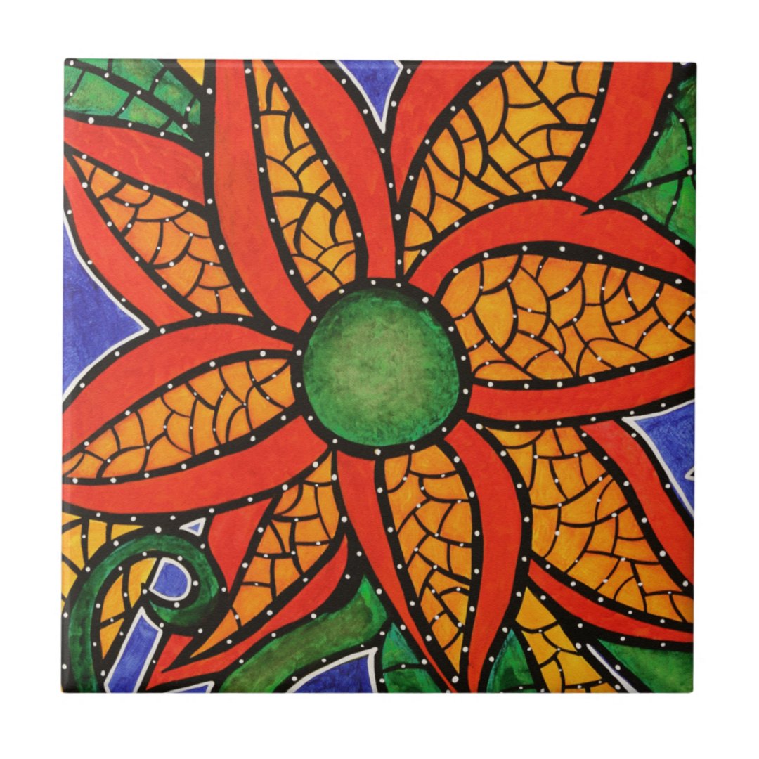 Bright Colorful Flower Art Ceramic Tile | Zazzle