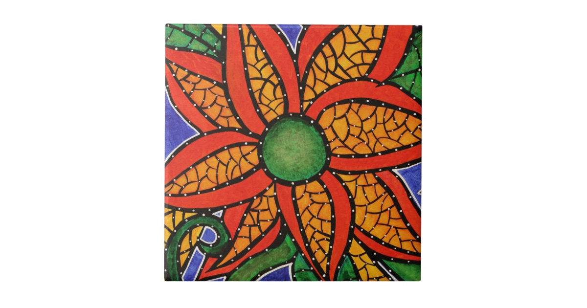 Bright Colorful Flower Art Ceramic Tile | Zazzle