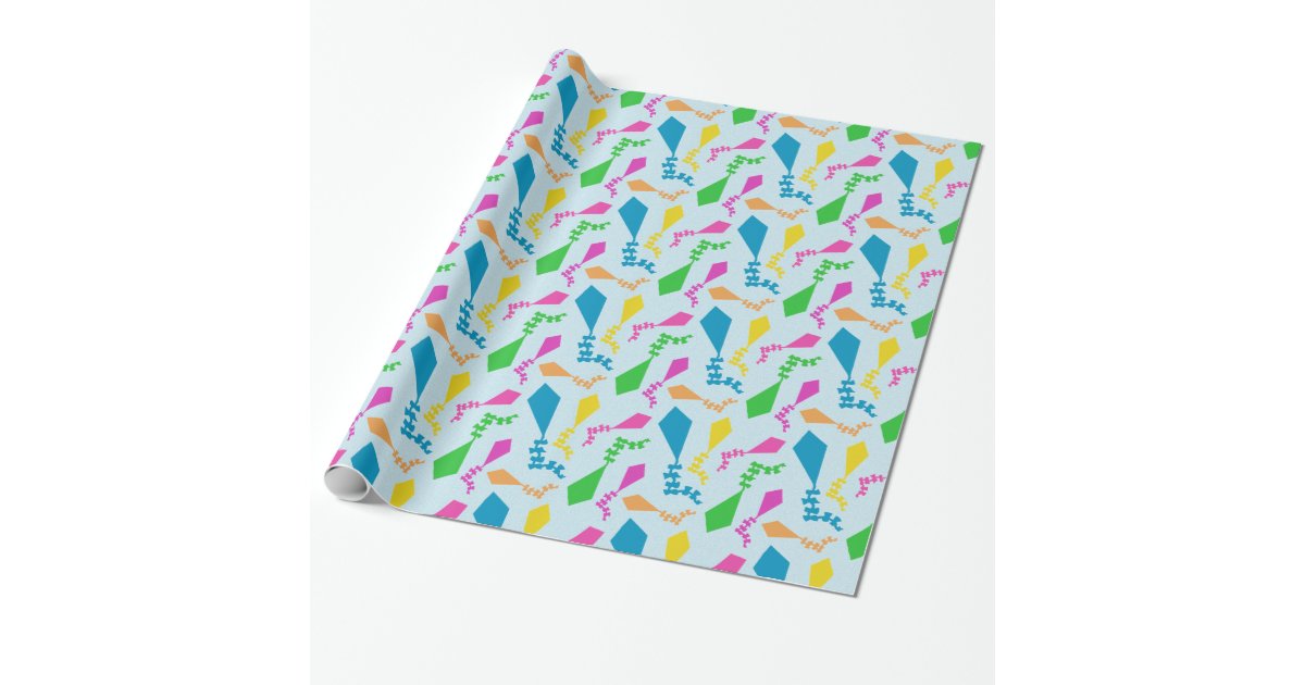 Bright Colorful Flying Kites in the Sky Wrapping Paper | Zazzle