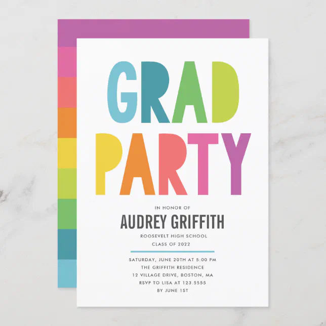 Bright Colorful Grad Party Invitation | Zazzle