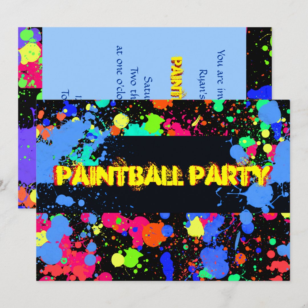 Bright, Colorful Neon, Paintball Party Invitation | Zazzle