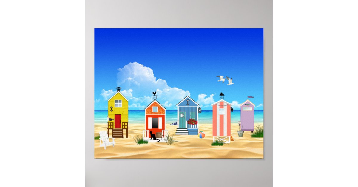 Bright Colorful Ocean Beach House Summer Fun Poster | Zazzle
