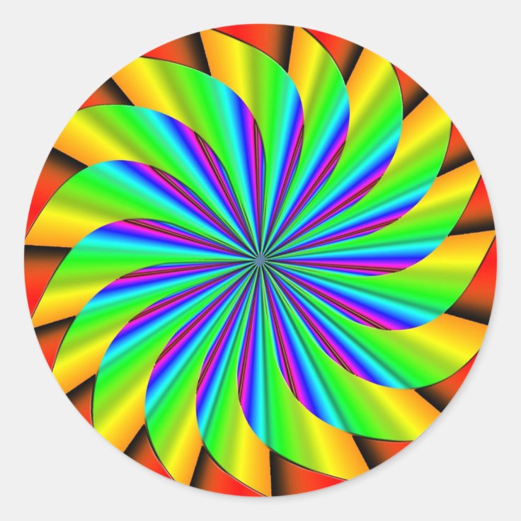 Bright Colorful Pinwheel Fractal Classic Round Sticker | Zazzle