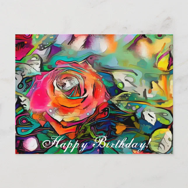 Bright colorful rose happy birthday postcard | Zazzle