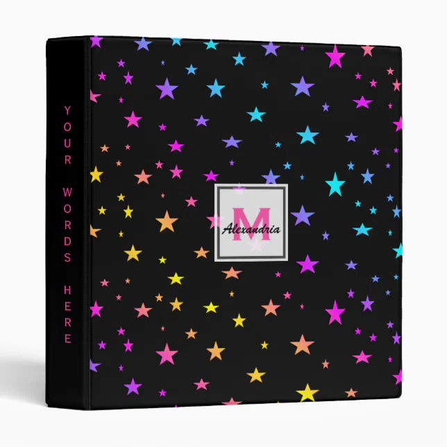 Bright Colorful Stars: Monogram Binder | Zazzle