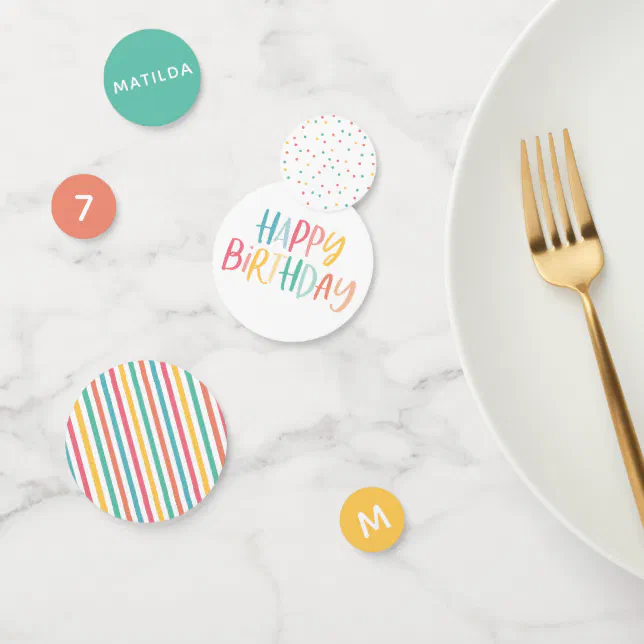 Bright colorful stripe and spot birthday decor confetti | Zazzle
