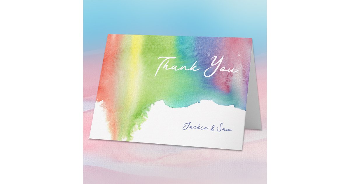 Bright Colorful Watercolor Rainbow Blended Paint Thank You Card | Zazzle