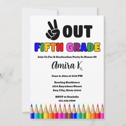 Bright Colors Peace Out 5th Grade Graduation Party Invitation | Zazzle