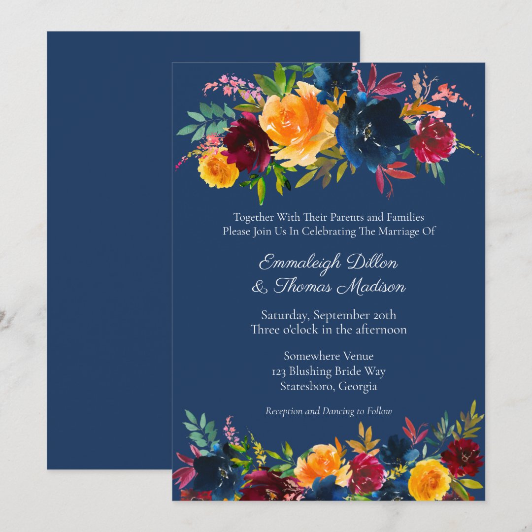 Bright Colors Watercolor Floral Wedding Invitation | Zazzle