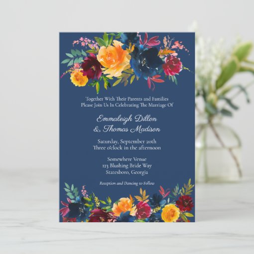 Bright Colors Watercolor Floral Wedding Invitation | Zazzle