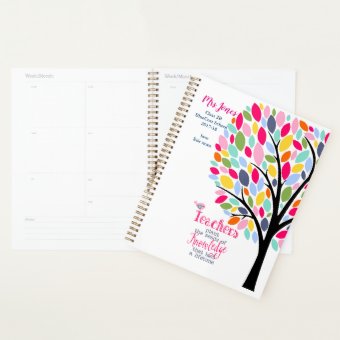 Bright colourful apple Teacher tree thank you Planner | Zazzle