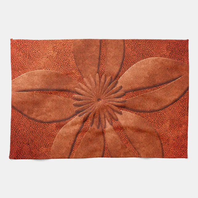 Bright Copper Look Textured Flower Kitchen Towel | Zazzle