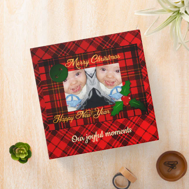 Bright Elegant Red Christmas tartan photo Album 3 Ring Binder | Zazzle