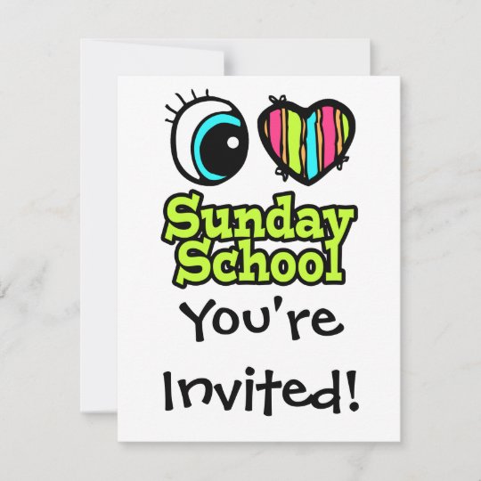 Bright Eye Heart I Love Sunday School Invitation | Zazzle.com