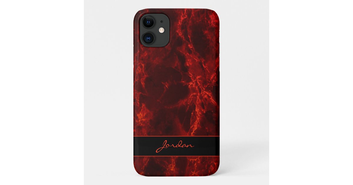Bright Fire Red Polished Marble Stone with Name Case-Mate iPhone Case ...