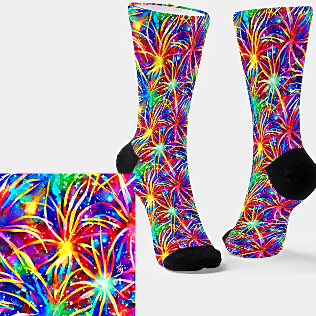 Bright Fireworks, Watercolor Painting Socks | Zazzle