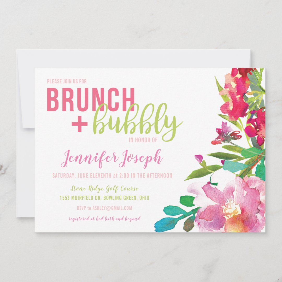 Bright Floral Brunch and Bubbly Invitation | Zazzle