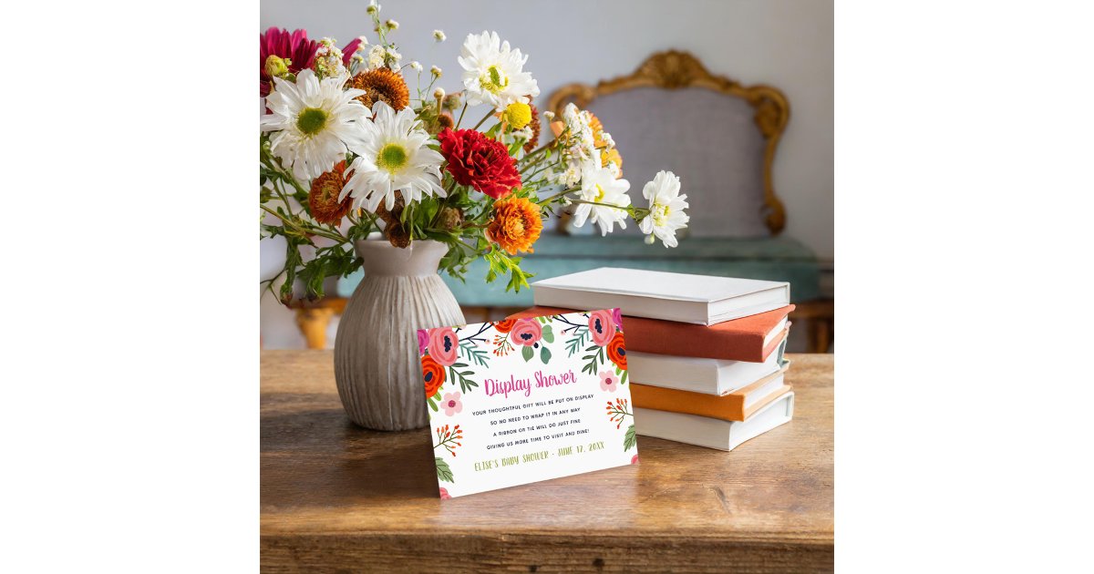 Bright Floral Display Shower No Gift Wrap Request Enclosure Card | Zazzle