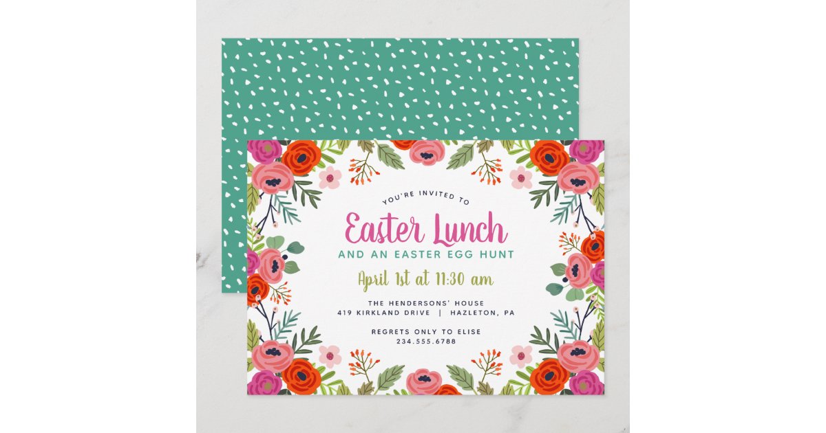 Bright Floral Easter Lunch Invitation | Zazzle