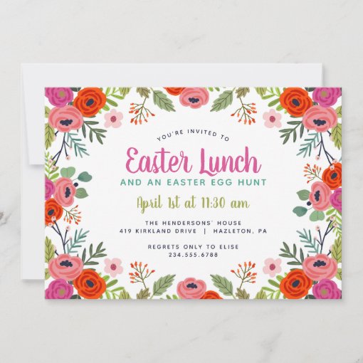 Bright Floral Easter Lunch Invitation | Zazzle