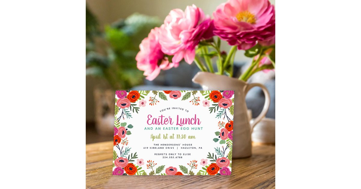 Bright Floral Easter Lunch Invitation | Zazzle
