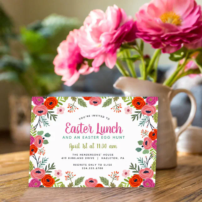 Bright Floral Easter Lunch Invitation | Zazzle