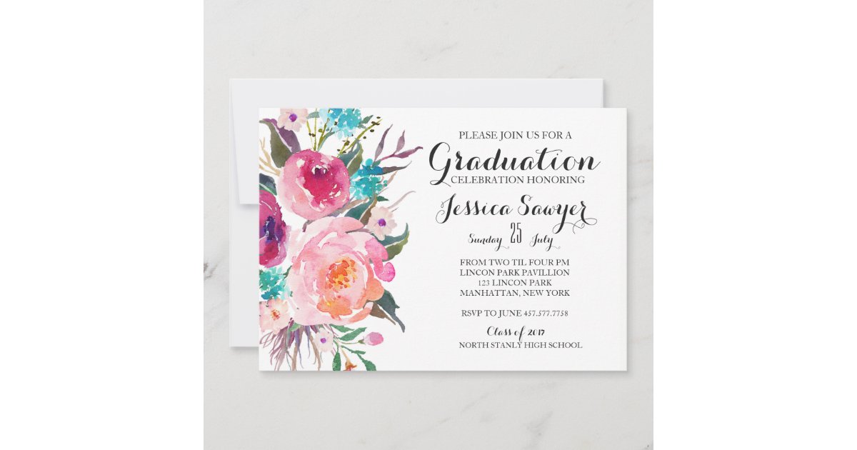 Bright Floral Graduation party Invitation | Zazzle