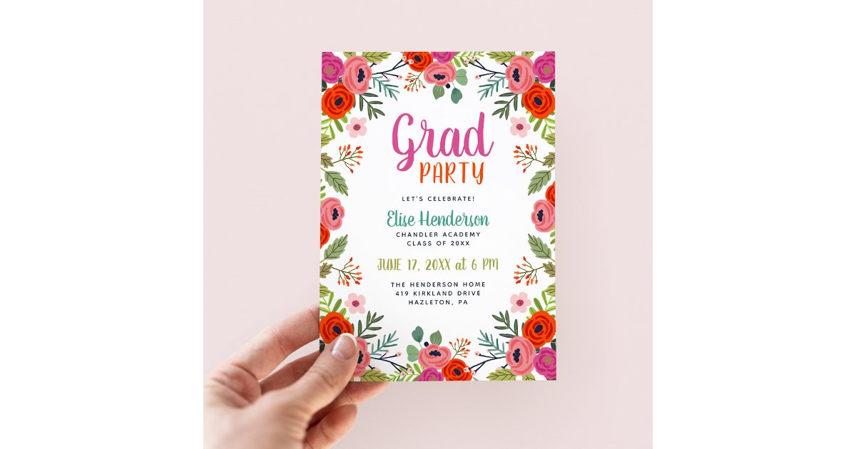 Bright Floral Graduation Party Invitation | Zazzle