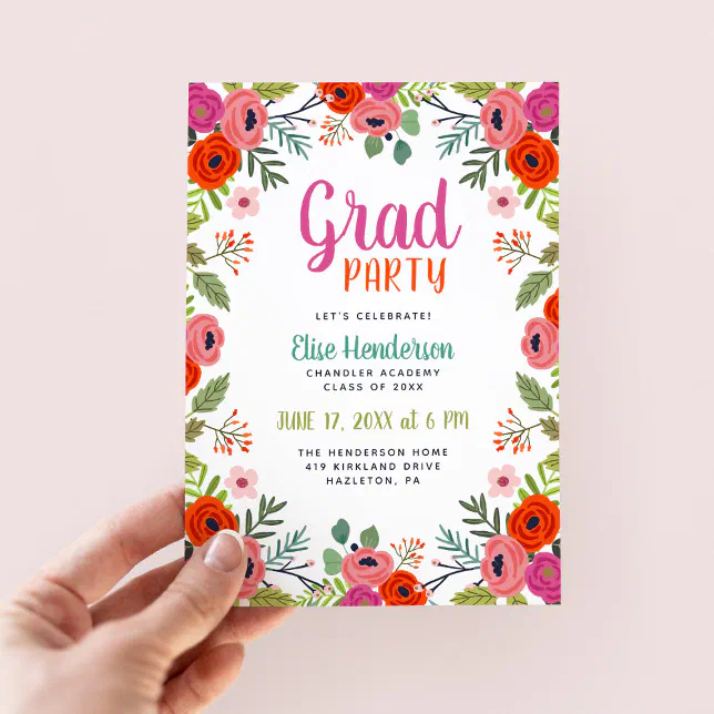 Bright Floral Graduation Party Invitation | Zazzle