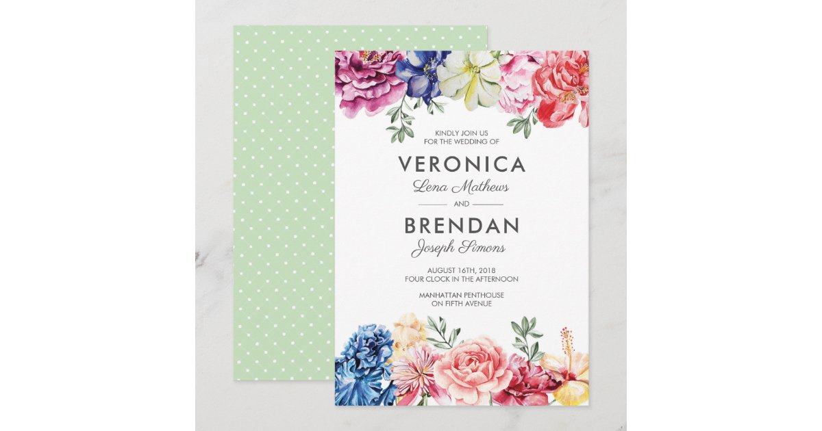 Bright Floral Watercolour Wedding invitation | Zazzle