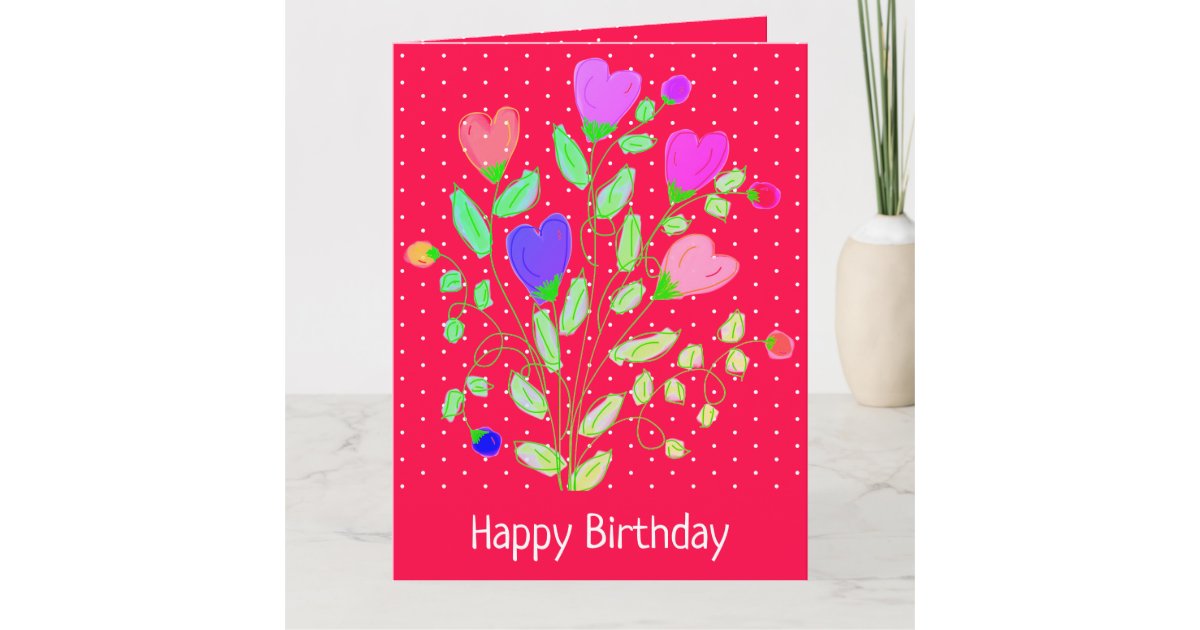 Bright Flowered And Polka Dot Birthday Card | Zazzle