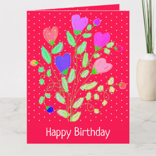 Bright Flowered And Polka Dot Birthday Card | Zazzle