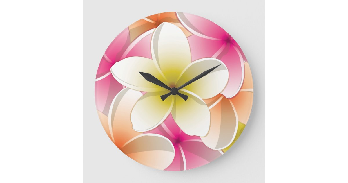 Bright Frangipani/ Plumeria flowers Large Clock | Zazzle