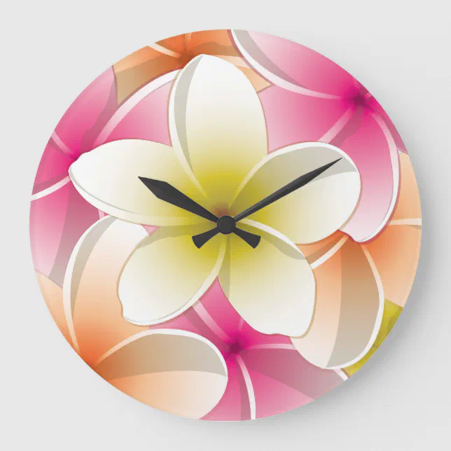 Bright Frangipani/ Plumeria flowers Large Clock | Zazzle