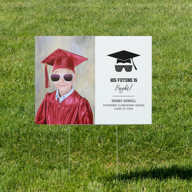 Bright Future Boy Photo Graduation Announcement Sign | Zazzle