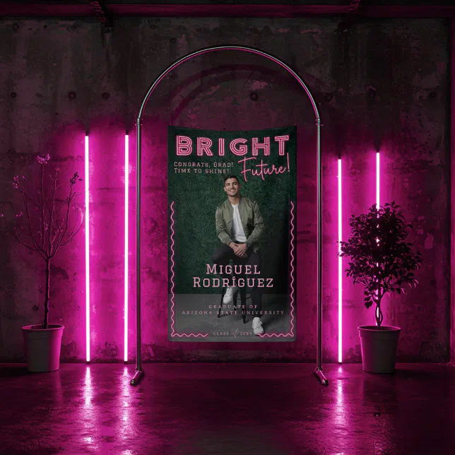 Bright Future Pink Neon Grad Photo Graduation Banner | Zazzle