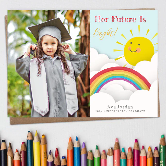 Bright Future Sunshine Rainbow Graduation Photo Invitation | Zazzle
