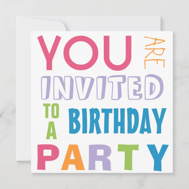 Bright Girly Colors Teen Tween Birthday Party Invitation | Zazzle